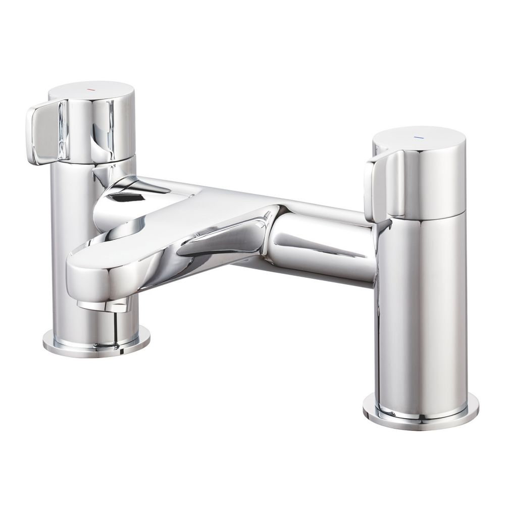 Swirl Caldew Chrome 120mm Deck Mounted Lever 2 Tap Holes Bath Mixer Tap ...