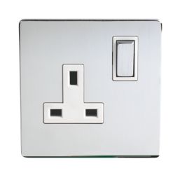 LAP 13A 1-Gang DP Switched Plug Socket Brushed Chrome with White ...
