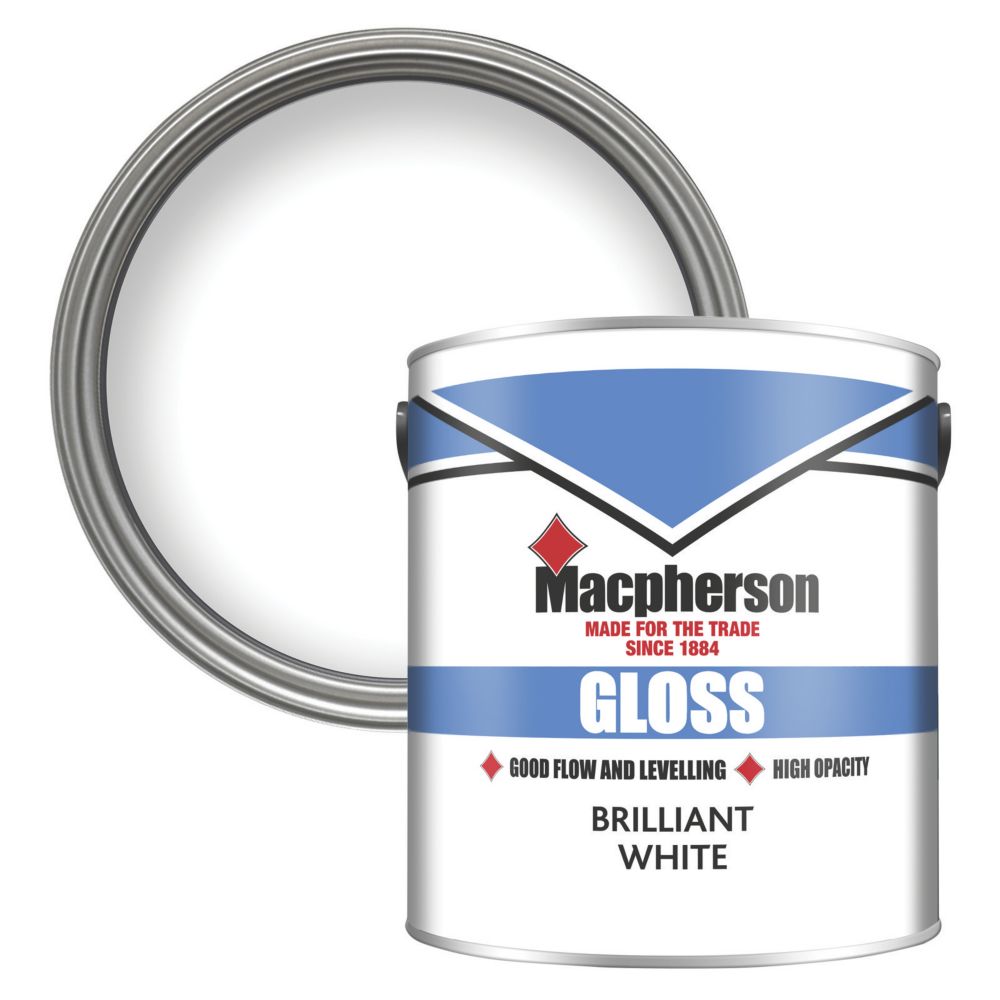 Macpherson 2.5Ltr Brilliant White Gloss Solvent-Based Trim Paint - Screwfix