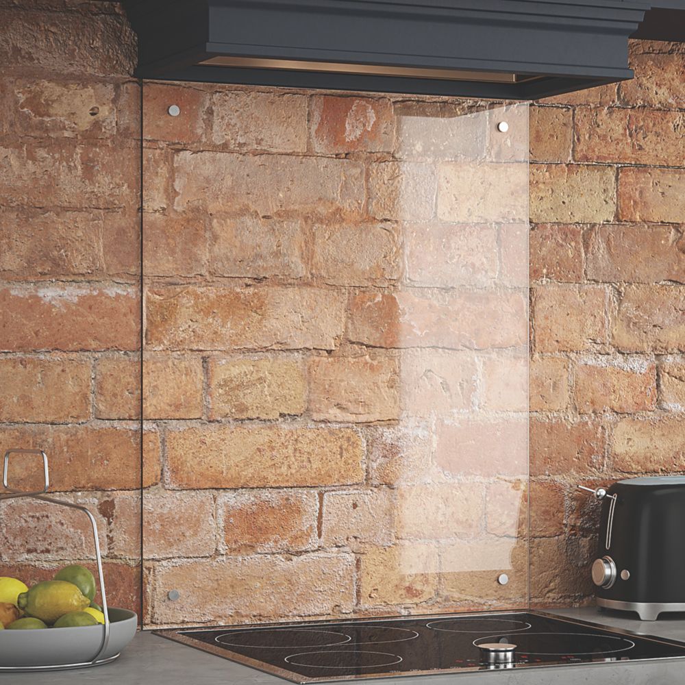 Splashback Clear with Satin Chrome Caps Kitchen Splashback 600mm x ...