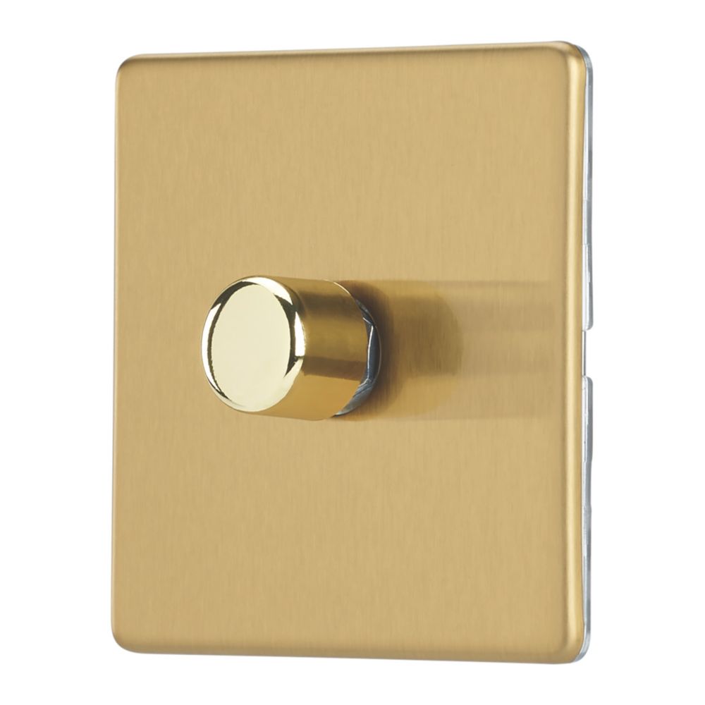 Contactum Lyric 1-Gang 2-Way LED Dimmer Switch Brushed Brass - Screwfix