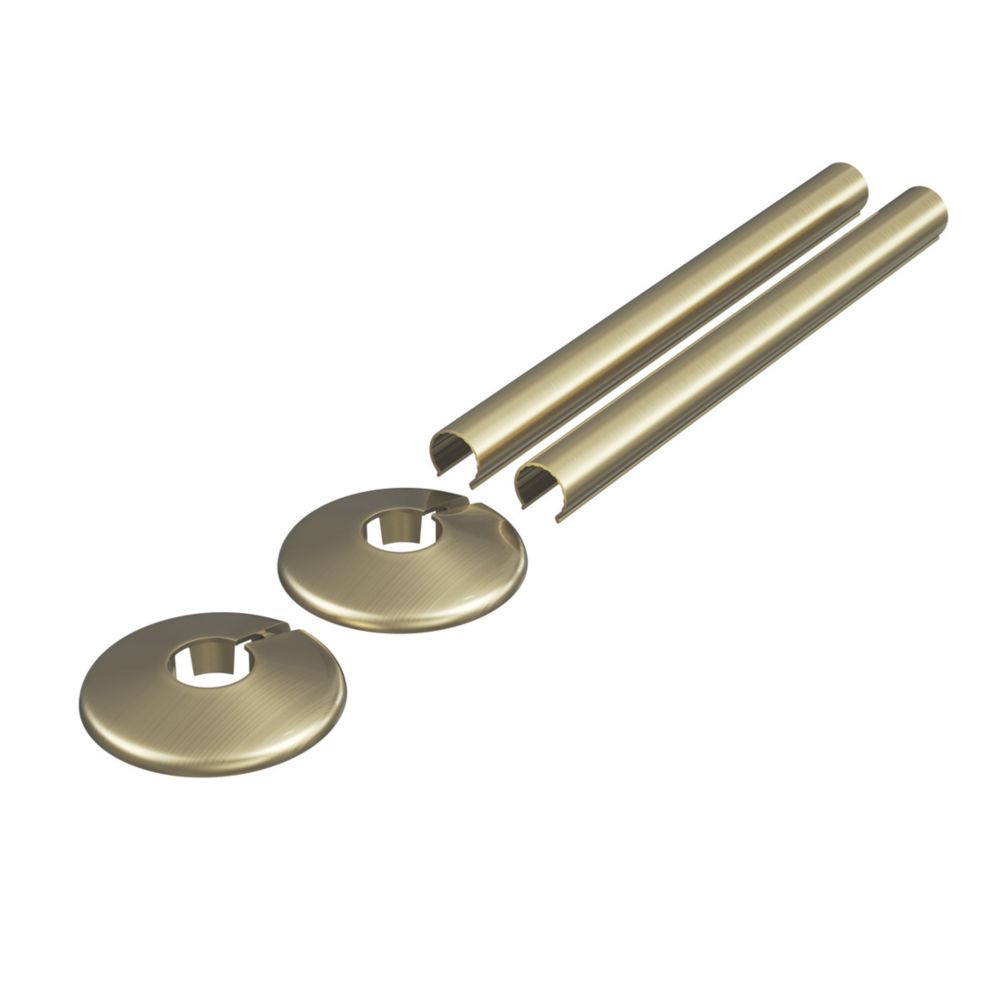 ETAL Enzo Radiator Pipe Covers and Collars Set Brushed Brass 16mm x ...