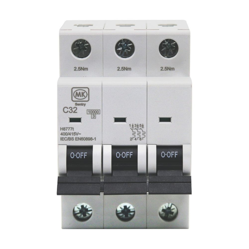 MK Sentry 32A 3-Pole C Curve 3-Phase MCB - Screwfix