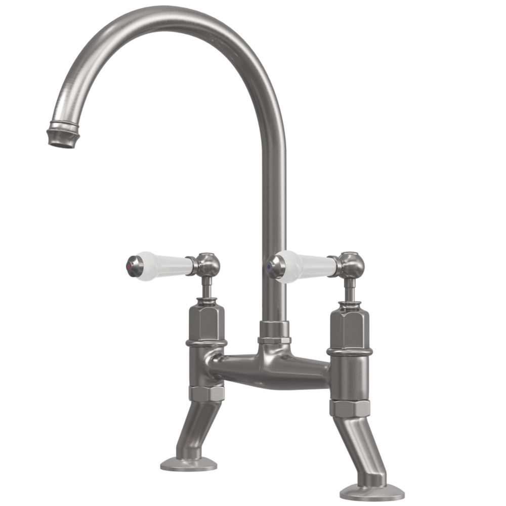 ETAL Alton Deck Mounted Dual Lever Bridge Mixer Pewter - Screwfix