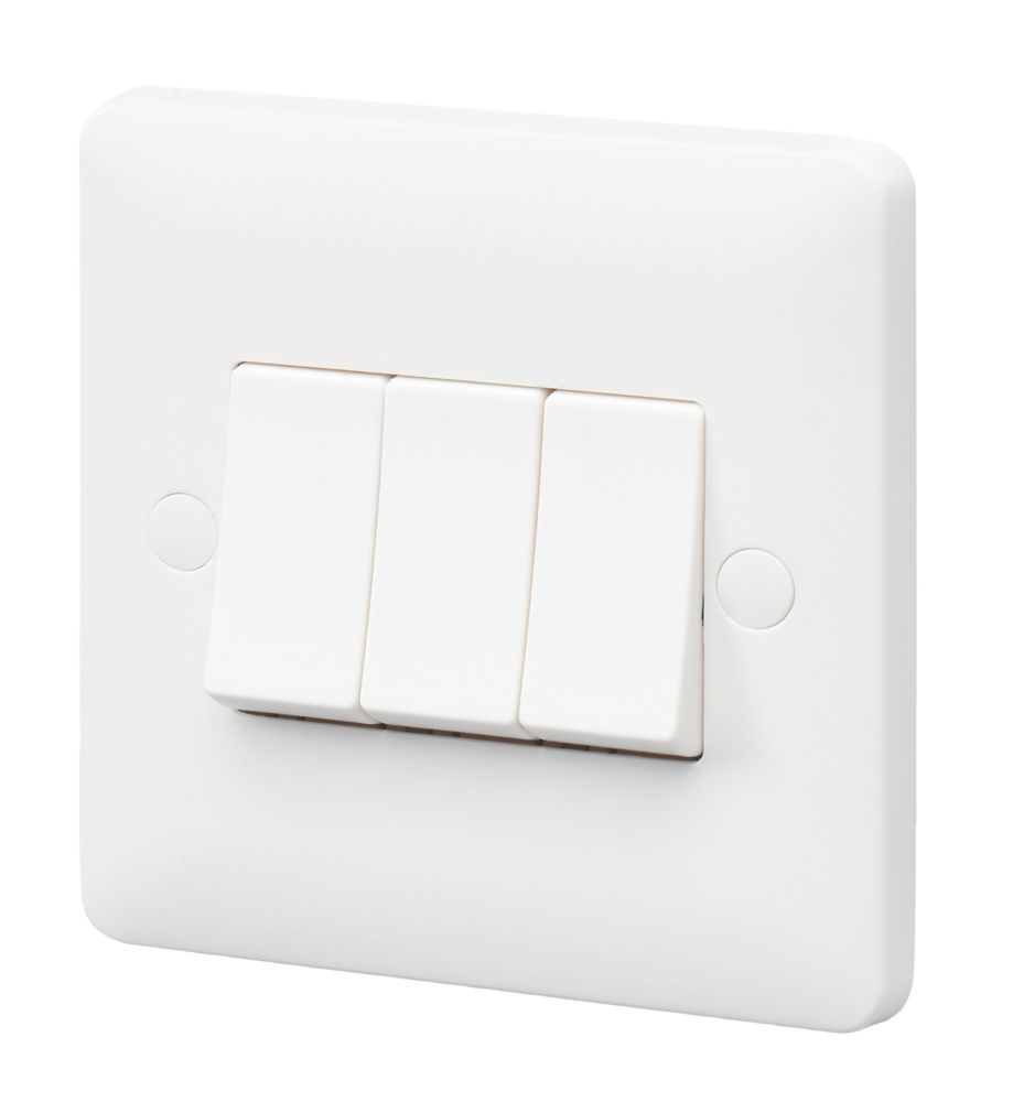 MK Base 10AX 3-Gang 1-Way Light Switch White | Switches | Screwfix.com