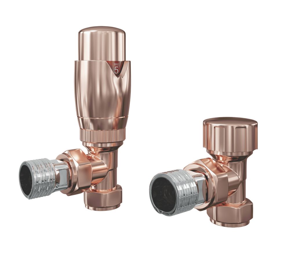 ETAL Danva 15mm x 1/2" Copper Angled Modern Thermostatic Radiator Valve ...