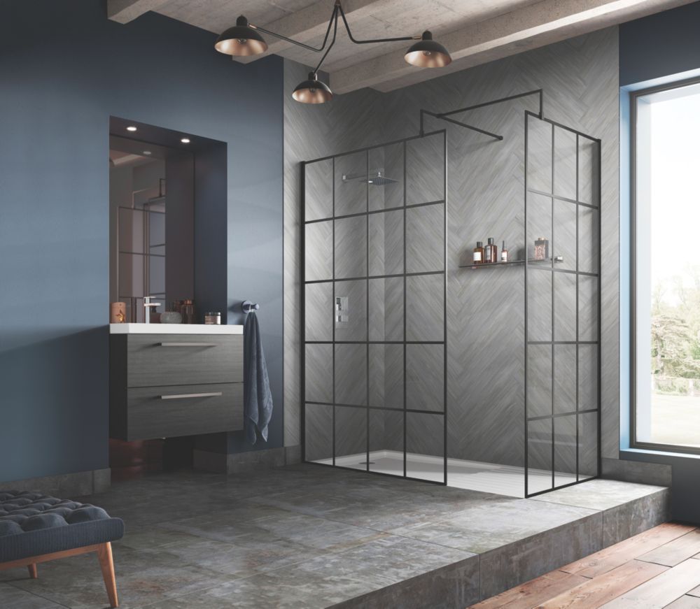 ETAL WRSF070 Semi-Framed Wetroom Screen Matt Black 700mm x 1950mm ...