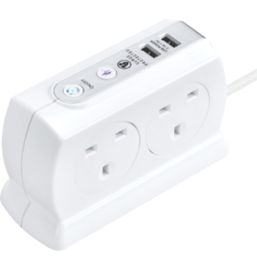 Masterplug 13A 4-Gang Switched Surge-Protected Compact Extension Lead + 3.1A 2-Outlet Type A USB ...