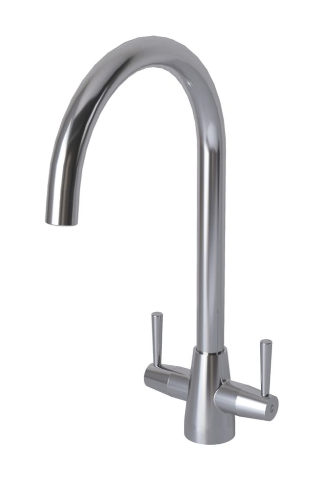 ETAL Wick Twin Lever Kitchen Mixer Tap Polished Chrome - Screwfix
