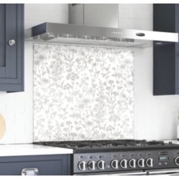 Laura Ashley Lisette White Self-Adhesive Glass Kitchen Splashback 900mm x 750mm x 6mm - Screwfix