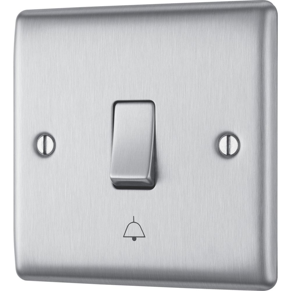 British General Nexus Metal 10A 1-Gang 1-Way Bell Push Switch Brushed ...