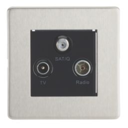 Contactum Lyric 1-Gang Coaxial TV / FM & Satellite Socket Brushed Steel ...
