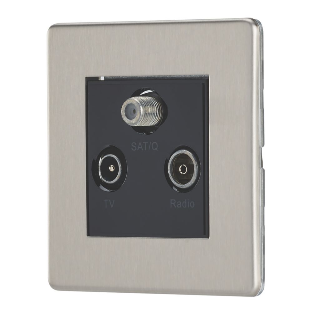 Contactum Lyric 1-Gang Coaxial TV / FM & Satellite Socket Brushed Steel ...