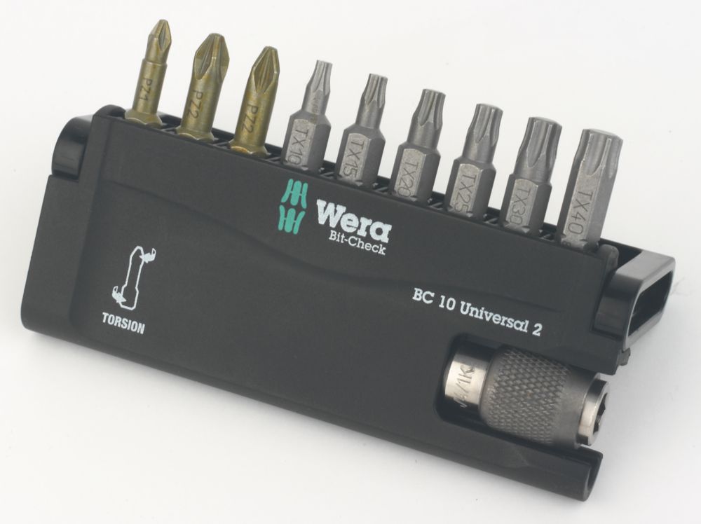 Wera Bit-Check 10 Universal 2 1/4" Hex Shank Mixed Bit Set 10 Pieces ...