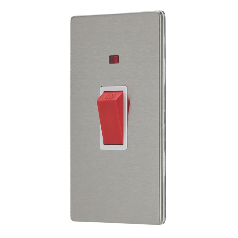 Contactum Lyric 45A 1-Gang DP Control Switch Brushed Steel with Neon ...