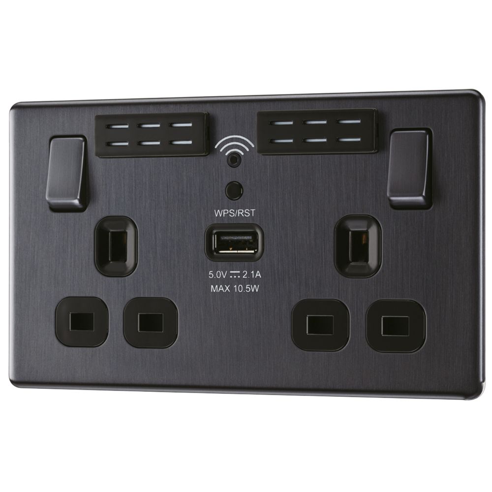 LAP 13A 2-Gang SP Switched Wi-Fi Extender Socket + 2.1A 10.5W 1-Outlet ...