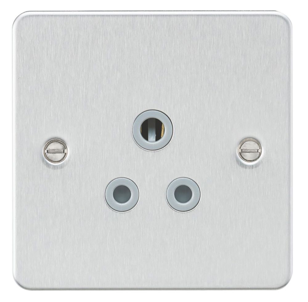 Knightsbridge 5A 1-Gang Unswitched Socket Brushed Chrome with Colour ...