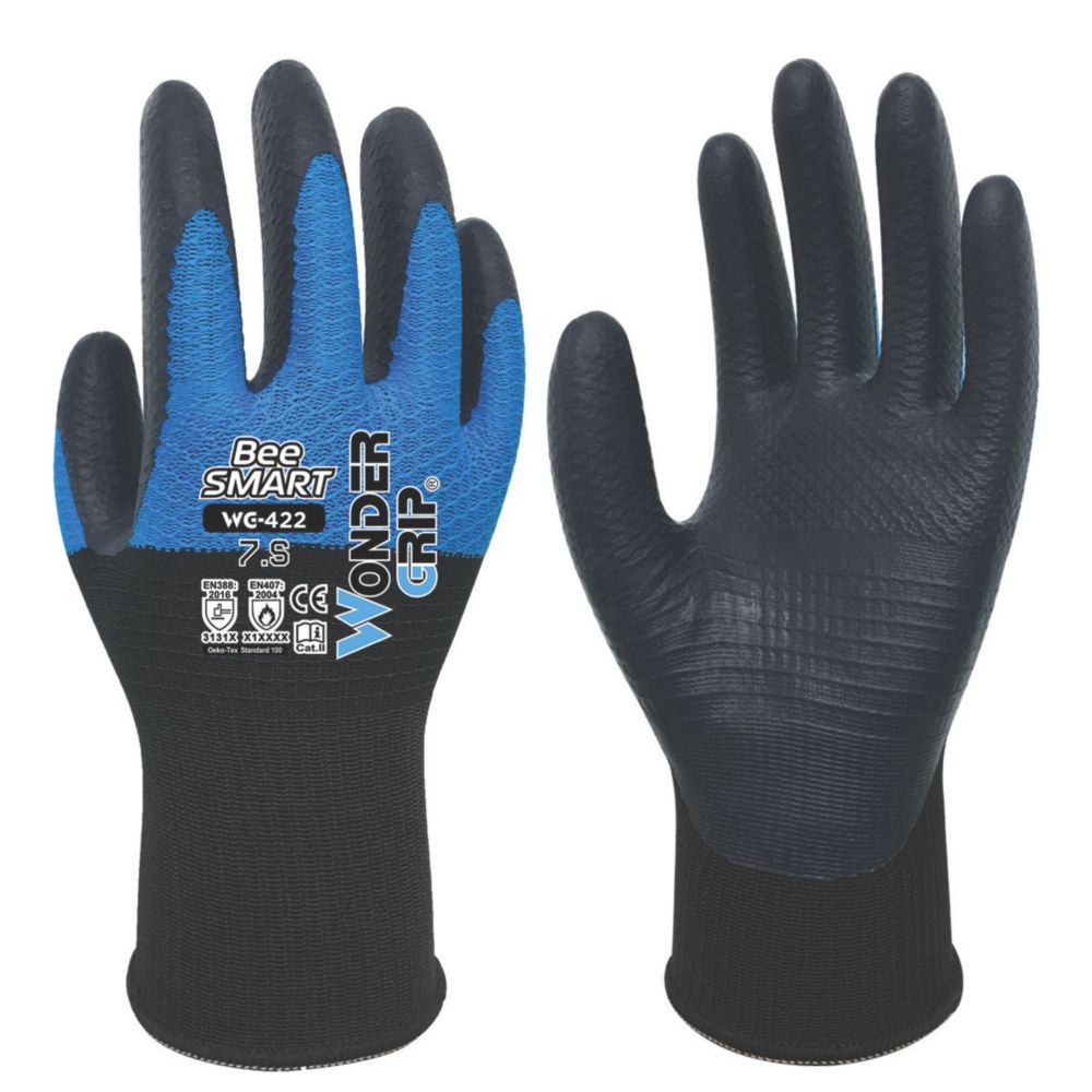 Wonder Grip WG-422 Bee-Smart General Handling Gloves Black/Blue Small ...