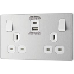 British General Evolve 13A 2-Gang SP Switched Socket + 3A 2-Outlet Type ...