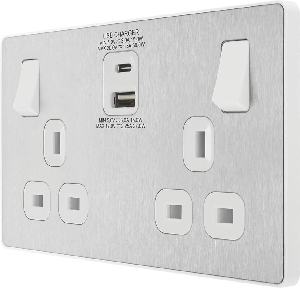 British General Evolve 13A 2-Gang SP Switched Socket + 3A 30W 2-Outlet ...