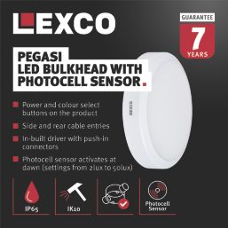 Lexco Pegasi Outdoor Round Photocell LED Bulkhead Light White 17W 1200 ...