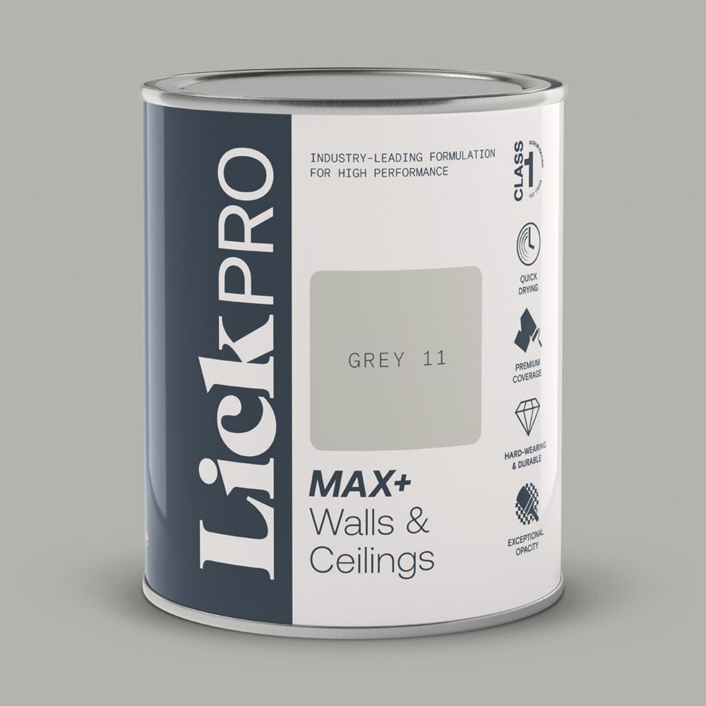 LickPro Max+ 1Ltr Grey 11 Matt Emulsion Paint - Screwfix