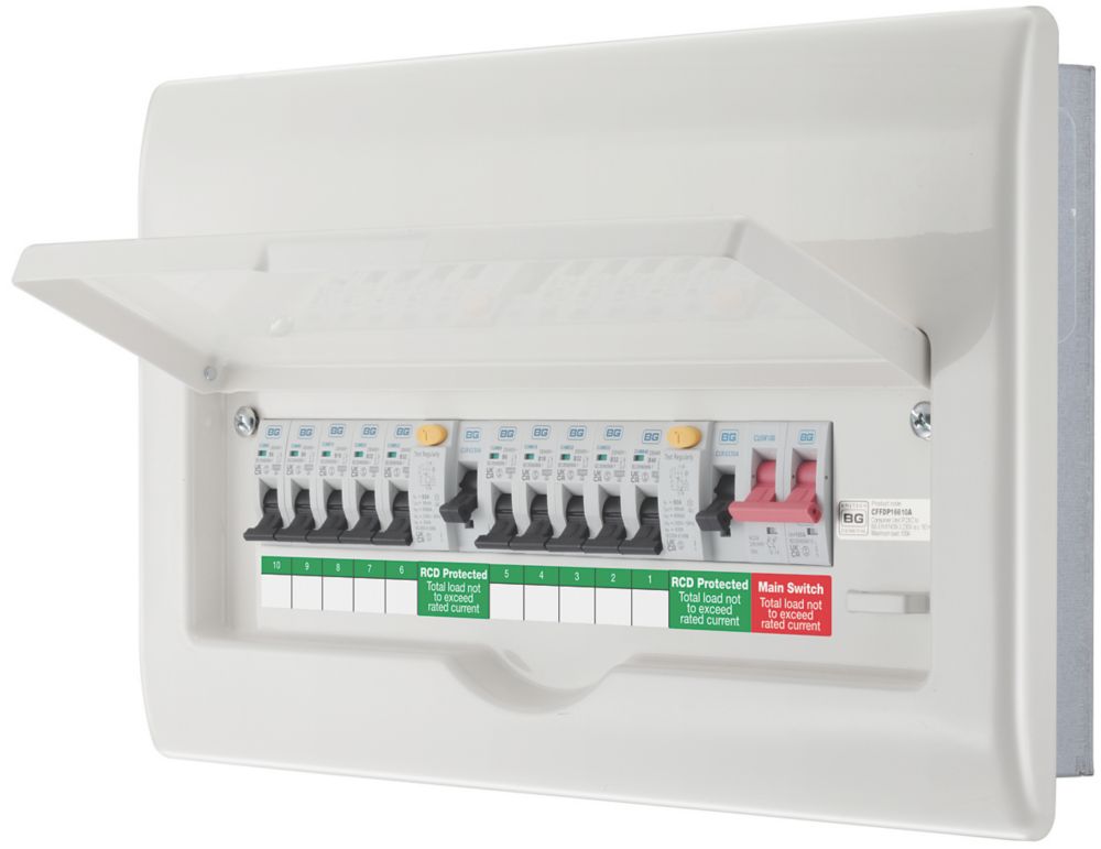 British General Fortress 16-Module 10-Way Populated High Integrity Dual RCD Consumer Unit - Screwfix
