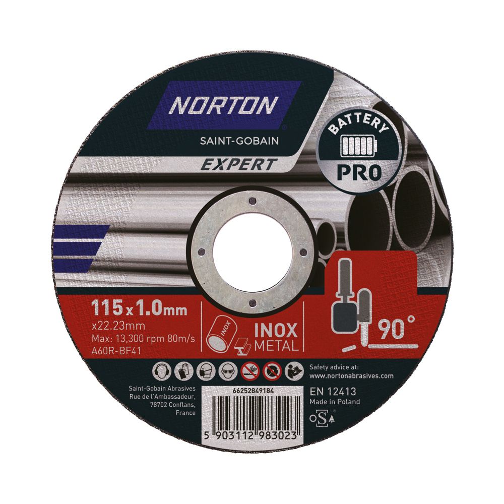 Norton A 60 T T41 Steel Cutting Disc 115mm (4.5") x 22.23mm - Screwfix