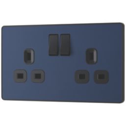 British General Evolve 13A 2-Gang SP Switched Socket Blue with Black ...