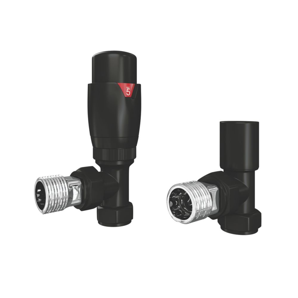 ETAL Danva 15mm x 1/2" Satin Black Angled Modern Thermostatic Radiator ...