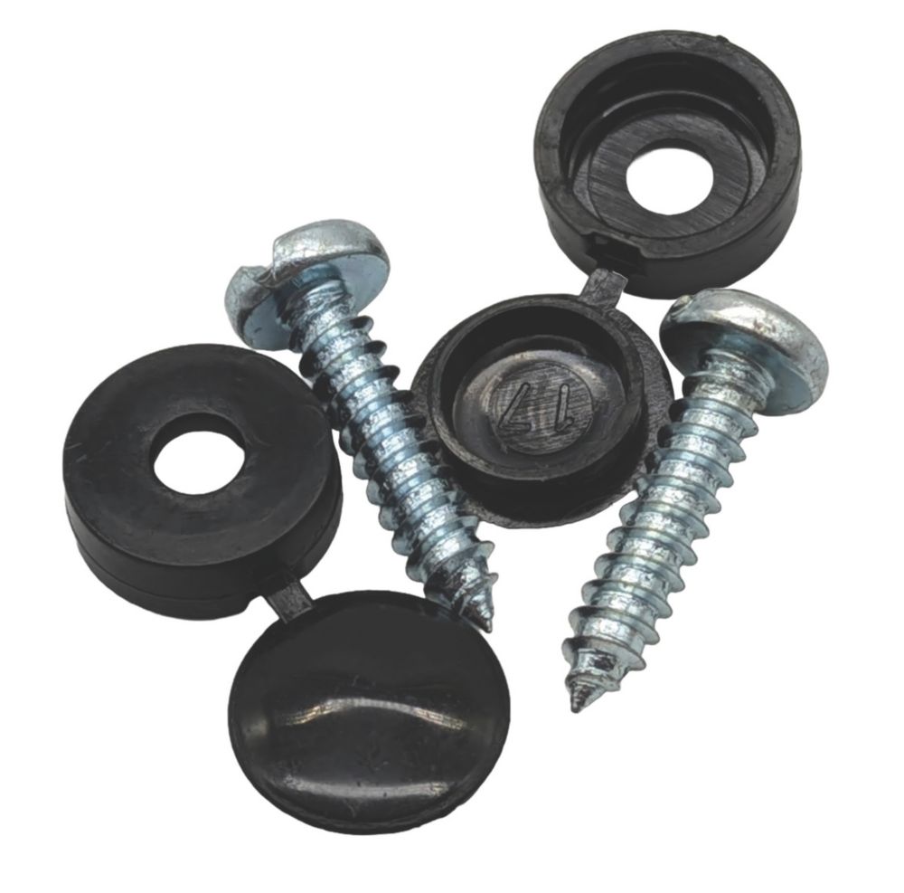 Pearl Consumables Slotted Self Tapping Black Number Plate Screws & Caps ...