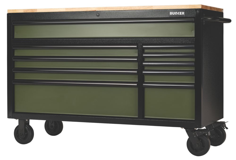 Bunker 10-Drawer Workbench Roller Tool Cabinet Green - Screwfix