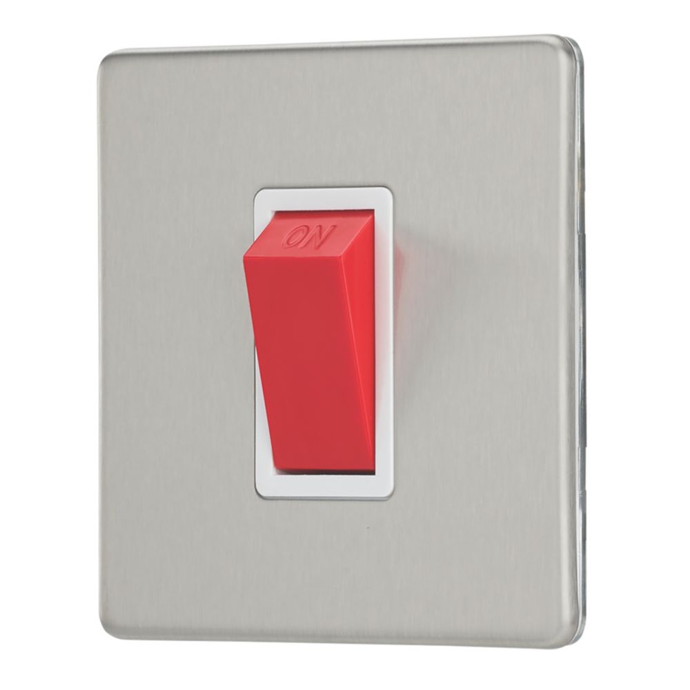 Contactum Lyric 45A 1-Gang DP Control Switch Brushed Steel with White ...