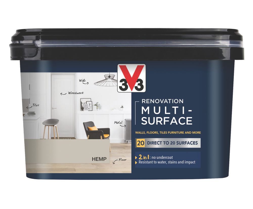V33 2Ltr Hemp Satin Acrylic Multi Surface Paint - Screwfix