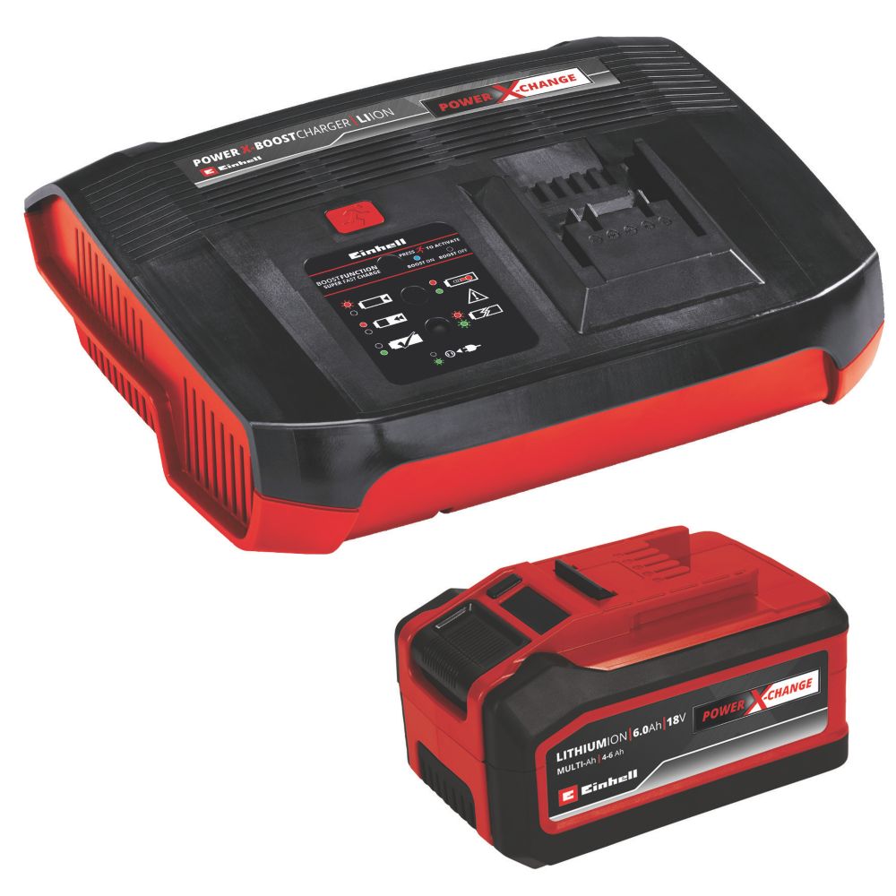 Einhell 18V 4-6.0Ah Li-Ion Power X-Change Multi-Ah Battery & 6A ...