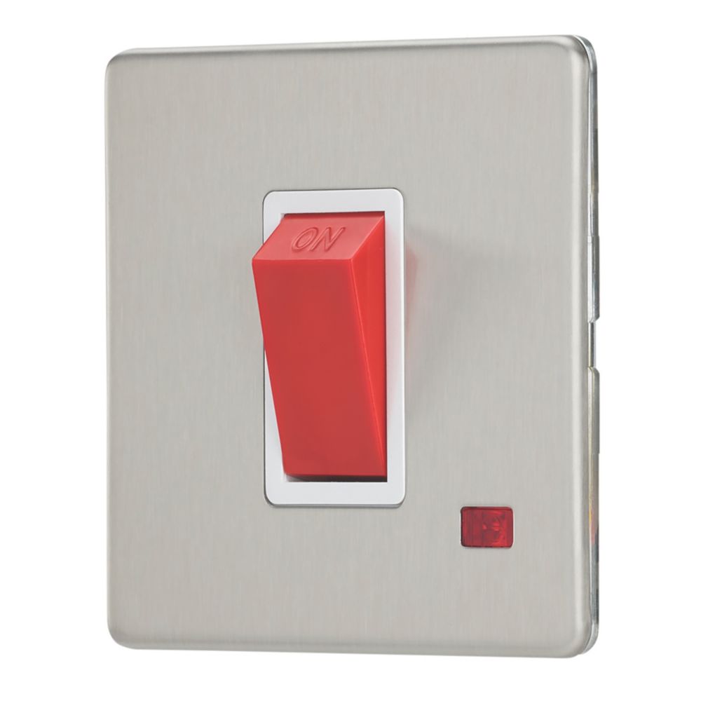 Contactum Lyric 45A 1-Gang DP Control Switch Brushed Steel with Neon ...