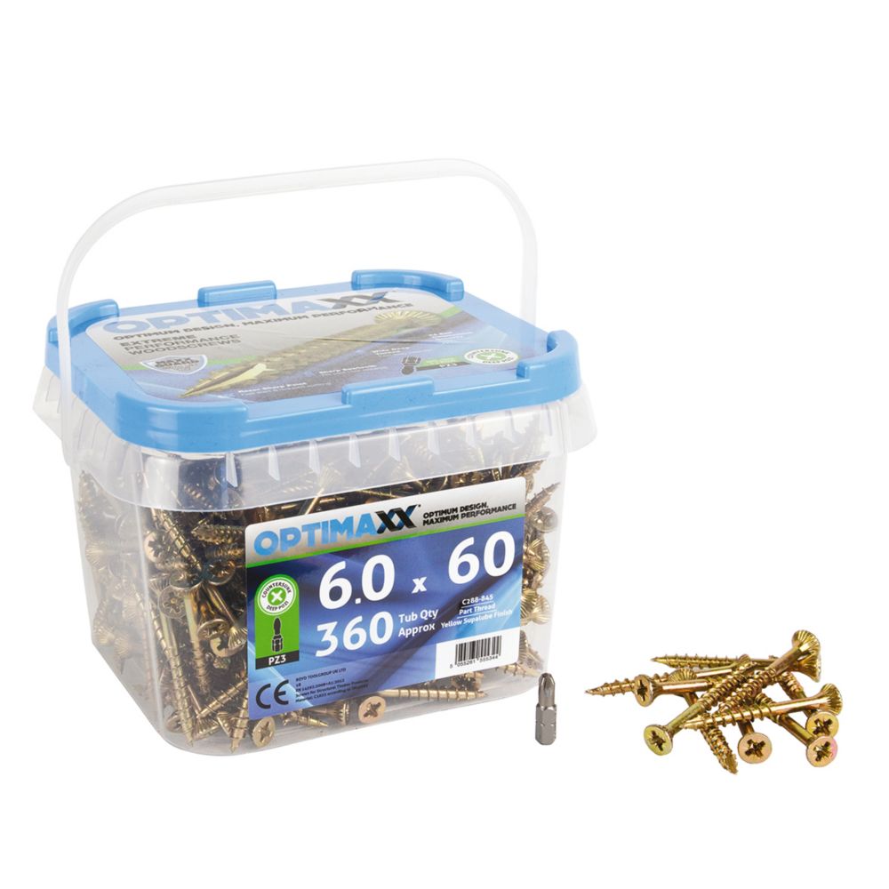 Optimaxx PZ Countersunk Wood Screws 6mm x 60mm 360 Pack - Screwfix