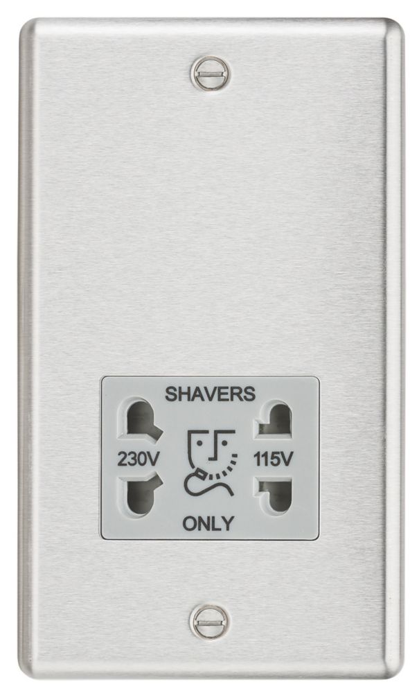 Knightsbridge 2-Gang Dual Voltage Shaver Socket 115 V / 230V Brushed ...
