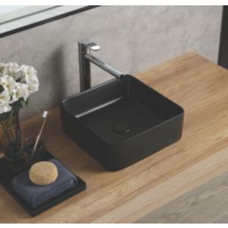 Swirl Alpheus Matt Black Basin No Tap Holes 342mm - Screwfix