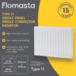 Flomasta 600mm x 800mm 2595BTU White Type 11 Convector Radiator - Screwfix