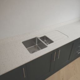 Metis Ice Kitchen Worktop with 1.5 Bowl Stainless Steel Sink 3050mm x ...