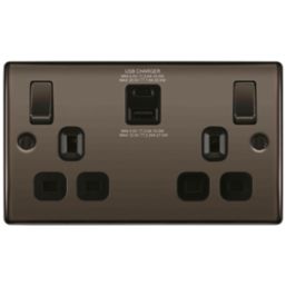 British General Nexus Metal 13A 2-Gang SP Switched Socket + 3A 2-Outlet ...