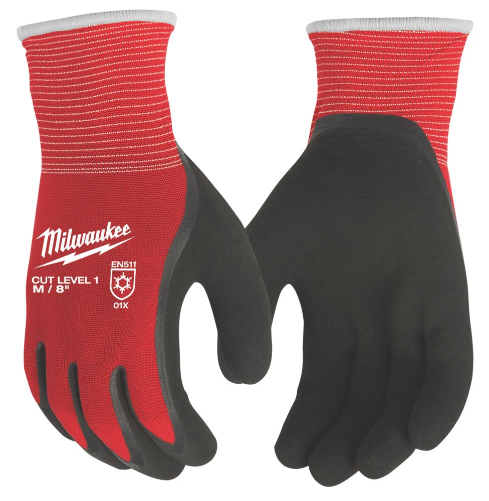 Milwaukee Winter Cut Level 1 Gloves Red/Black X Large - Screwfix