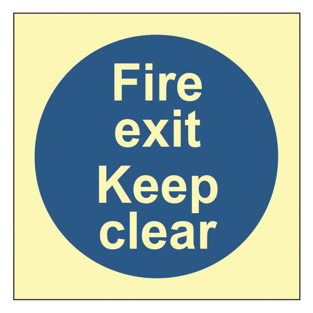 Essentials Photoluminescent "Fire Exit Keep Clear" Sign 100mm x 100mm ...
