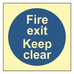 Essentials Photoluminescent "Fire Exit Keep Clear" Sign 100mm x 100mm ...