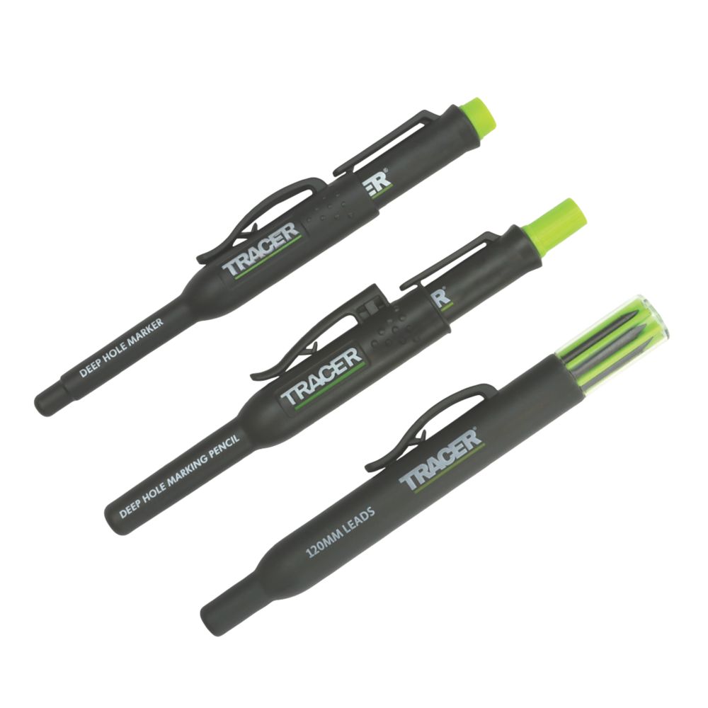 TRACER All Purpose Deep Hole Construction Marker Kit 3 Piece Set - Screwfix