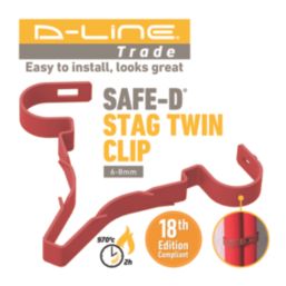 D-Line Red Round Twin Safe-D Stag Cable Clips 2x 6-8mm² 100 Pack - Screwfix
