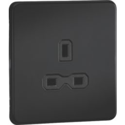 Knightsbridge 13A 1-Gang Unswitched Socket Matt Black with Black ...