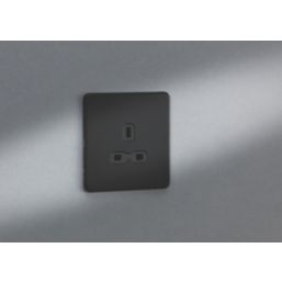 Knightsbridge 13A 1-Gang Unswitched Socket Matt Black with Black ...