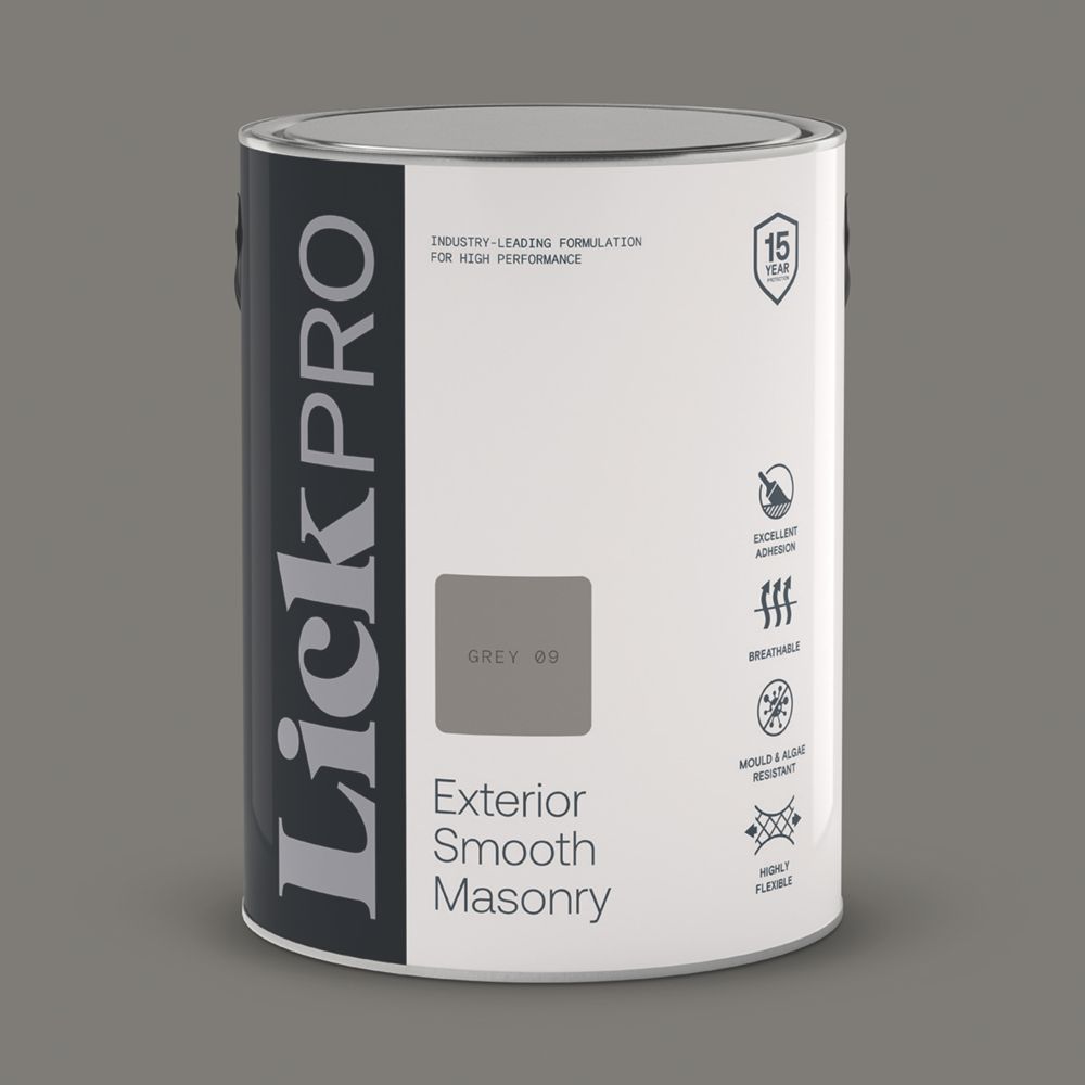 LickPro 5Ltr Smooth Grey 09 Masonry Paint - Screwfix